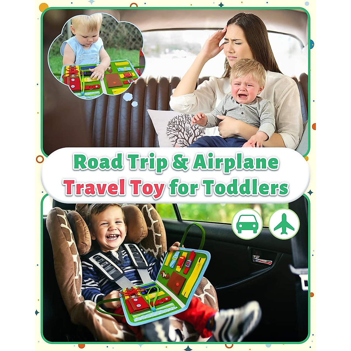 Exorany Busy Board, Montessori Toys Gifts for 1 2 3 4 Year Old Girls and Boys, Sensory Toys for Toddlers 1-3, Preschool Educational Toys Travel Activities, Learning Alphabet Animal Fine Motor Skills