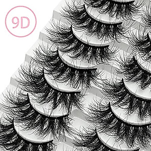Fluffy Lashes Mikiwi Faux Mink Eyelashes, 9D Volume Fluffy Eyelashes, Faux Mink Lashes Wispy EyeLashes, Reusable Long 22mm lash Pack