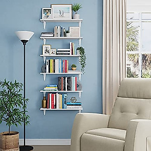 Wallniture Arras 24" Floating Shelves Wall Mounted, Wall Shelves for Living Room Decor, White Bookshelf, Bedroom Floating Shelf, Rustic Wood Shelves for Kitchen, Dining Room Wall Shelf Set of 6