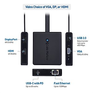 Cable Matters USB C Hub with HDMI, DisplayPort, VGA, USB 2.0, Fast Ethernet, 60W Charging - Thunderbolt 4 / USB4 / Thunderbolt 3 Port Compatible with MacBook Pro, Dell XPS, HP Spectre x360 and More