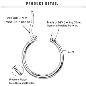 Sllaiss 3 Pairs Sterling Silver Round Hoop Earring for Women Lightweight Click-Top Hoop Earring Hypoallergenic 10-20MM