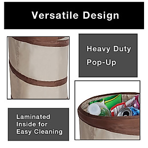 Smart Design Spiral Pop Up Trash Bin with Open Top - Easy to Clean Design - for Recyclables, Garbage, Paper Clutter, Trash Bin - Home - 9.5 x 13 Inch - Beige with Dark Brown Trim