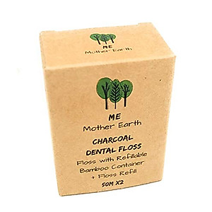 Vegan Biodegradable Bamboo Charcoal Dental Floss with Refillable Bamboo Container | Free Refill | Natural Candelilla Wax | 55yds x2 | Peppermint Essential Oil | Eco Friendly | Zero Waste Oral Care