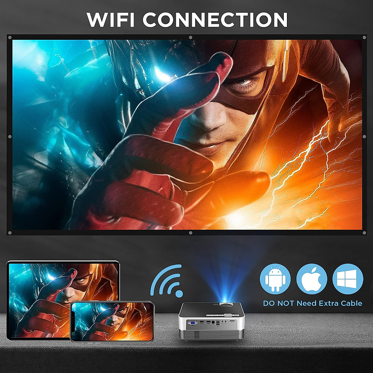 Native 1080P WiFi Bluetooth Projector, 8500L HD Video Mini Projector with Carrying Bag,Support 4K & 300" Screen, Portable Outdoor Movie Projector for TV Stick, HDMI, AUX, PS4, Laptop, Phone