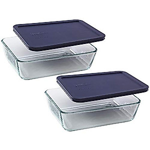 Pyrex COMINHKR067794 6017400 Simply Store 6-Cup Rectangular Bakeware Dish, 6 Box of 2 Containers, Clear; Blue Cover