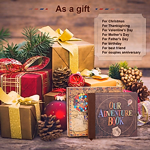 Our Adventure Book 146 Pages 8.9*7.7 Inch Scrapbook Photo Album,Retro Style Embossed Letter Cover Travel Diary Journal Scrap Book For Couples,Memory Book For Anniversary Wedding,Valentine's Day Gift