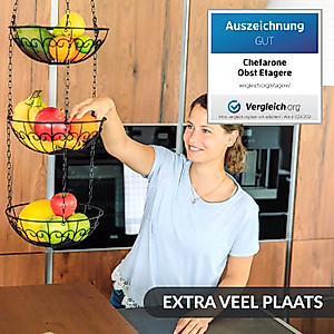 Chefarone Hanging Fruit Basket and Vegetable Basket - 3 Tier Hanging Storage Rack (Black)