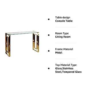 Cortesi Home Laila Console Table Stainless Steel Glass, 47" Wide, Gold,Clear