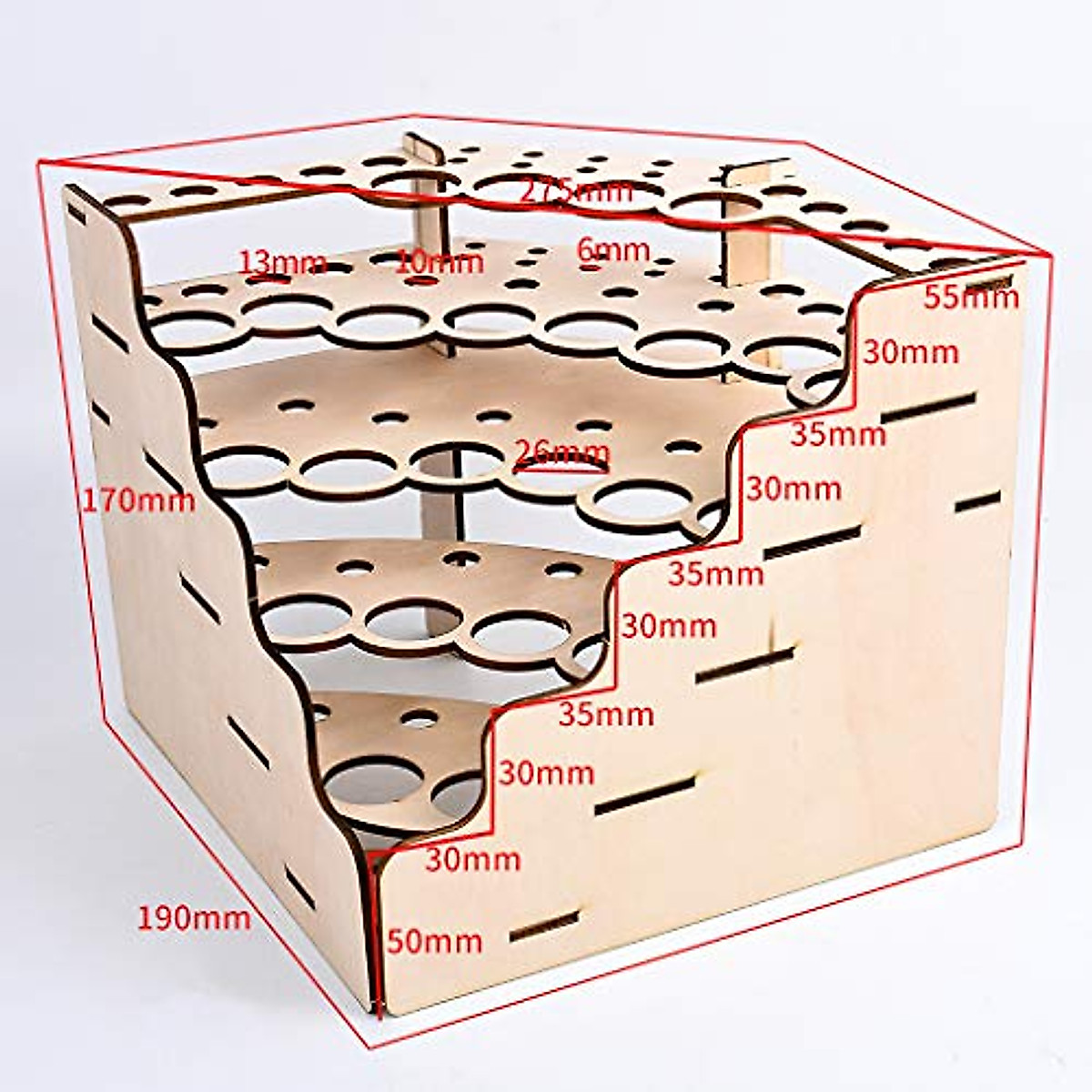 Tongina DIY Wood Paint Bottle Rack Modular Organizer Stand - Wood, 90 Deg 24 Holes