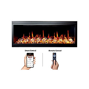 Litedeer Homes Gloria II 68 inch Smart Control Electric Fireplace Insert with WiFi Enable, ZEF68XS Silver White Fireplace 68