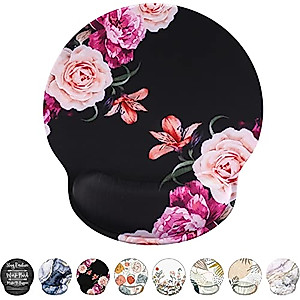 iLeadon Mouse Pad Wrist Support, Ergonomic Mouse Pad with Wrist Rest, Non-Slip Rubber Base Memory Foam Mousepad for Home Office Computer, Laptop, Easy Typing & Pain Relief, Adorable Peony Flower
