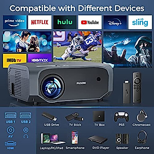 FUDONI Projector with 5G WiFi and Bluetooth, 10000L Native 1080P Portable Outdoor Video Projector 4K Supported, Home Theater Movie Projector with Screen for Phone/PC/TV Stick/PS5