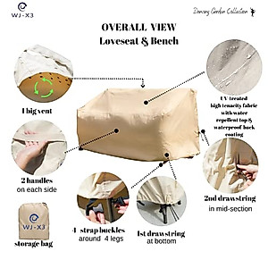 WJ-X3 2-Seater Outdoor Loveseat Covers, Heavy Duty Patio Couch Covers, Patio Sofa Covers Waterproof, High Wind Resistant Design for Outdoor Furniture Cover, 58W x 40D x 35H, Beige