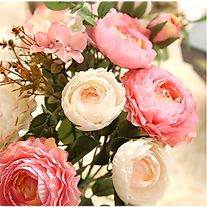 Artfen Artificial Flowers Fake Silk Hydrangea Flower Simulation Hand Tied Bouquet Lu Lotus Bouquet for Home Hotel Office Wedding Party Garden Craft Art Decor Approx 8.5" in Diameter Pink 2