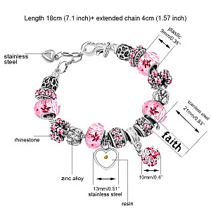 Silver Tone Crystal Murano Glass Beads Snake Chain Bracelet Faith Mustard Seed Charm Crystal Bracelets for Women Y1924 (pink)