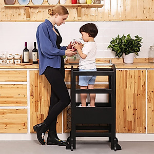 SDADI LT02B Kids Kitchen Adjustable Height Toddlers Children Learning Step Stool Tower with 4 Changeable Heights for Kitchen and Bathroom, Black