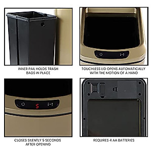 Hanover Home Hands-Free Metal Trash Can with Fingerprint-Resistant Finish, Soft-Close Motion Sensor Lid, and Removable Bin for Bathroom and Bedroom - 3.2 Gallons (12 Liters) in Gold