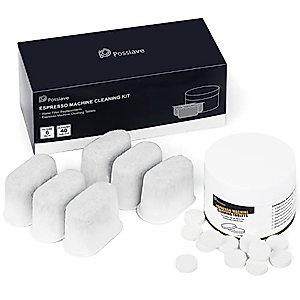 possiave Espresso Machine Cleaning Tablets and Filters for Breville Espresso Machines (40 Tablets + 6 Filters) - 1.5 Gram Cleaning Tablets & Replacement Water Filter - Espresso Cleaner Accessories