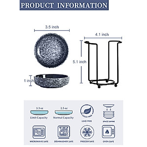 YJR Ceramic Japanese Side Dishes, Seasoning Dishes, Dipping Bowls - 3.5 Inch, with Metal Stand for Ketchup Soy Sauce BBQ Party, Set of 6, Blue