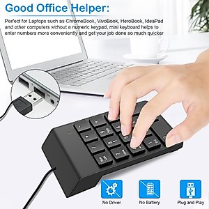 USB Numeric Keypad Numpad Portable Slim Mini 10 Key Number Pad Keyboard for Laptop Desktop Computer PC, Compatible with ChromeBook Surface Notebook, Tax Accountant Calculate Office Travel & Home