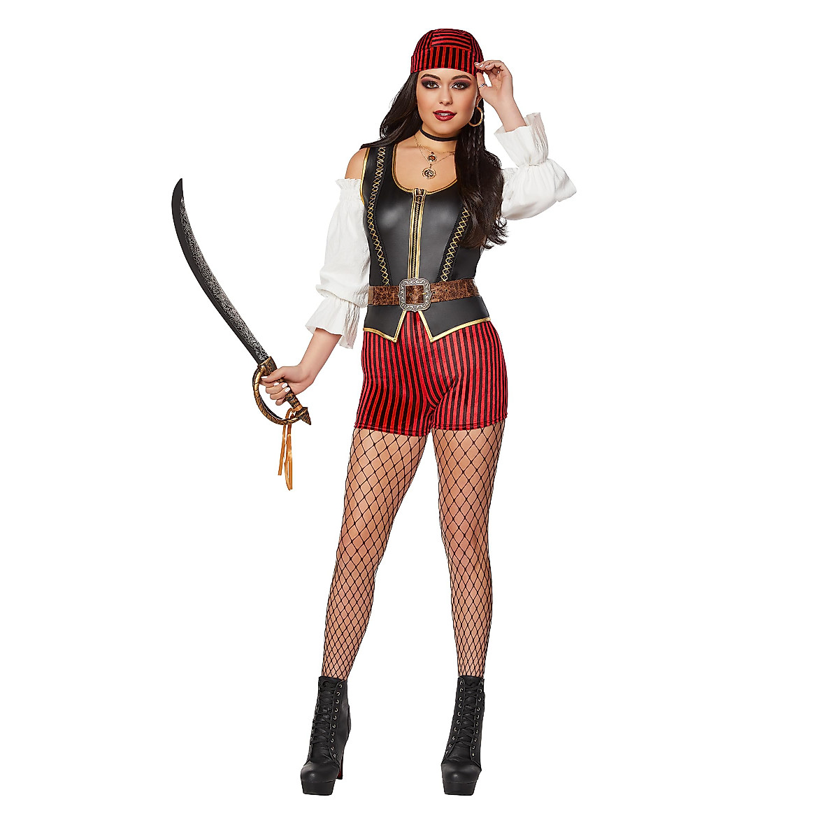 Spirit Halloween Adult Pirate Romper Costume - S | Pirate Outfit | Romper Style Costume with Headpiece and Belt