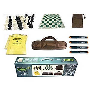 Professional Staunton Chess Set Combo , 4-Queens 3" King 17" Vinyl Roll-up Board 22" Chess Bag 50 Games Scorebook & Pens Tournament