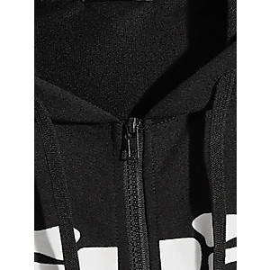 SHENHE Men's Skeleton Hoodie Drawstring Zip Up Graphic Sweatshirt Streetwear Black L