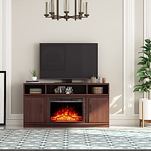 EROMMY 59'' Fireplace TV Stand with 23'' Electric Fireplace Insert, Entertainment Center with Adjustable Shelves, TV Console for TVs up to 65'' for Living Room, Bedroom, Office, Rustic Walnut