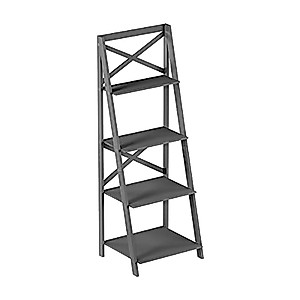 Lavish Home 4-Tier Ladder Bookshelf - Freestanding Shelved Bookcase with X-Back Frame and Leaning Look - Display Shelves for Home and Office (Gray)