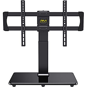 AM alphamount Swivel Universal TV Stand for 32-80 Inch LED/LCD/OLED TVs Tabletop TV Base Holds up to 99lbs Height Adjustable TV Mount with Tempered Glass Base Max VESA 600X400mm- APTVS08