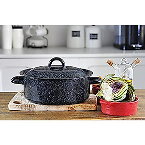 Mirro 4.5 Quart Traditional Vintage Style Black Speckled Enamel on Steel Dutch Oven with Lid, (MIR-10701)