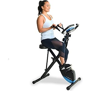 Exerpeutic Bluetooth Smart Foldable Bike with Resistance Bands and Free MyCloudFitness App, Black Folding Bike