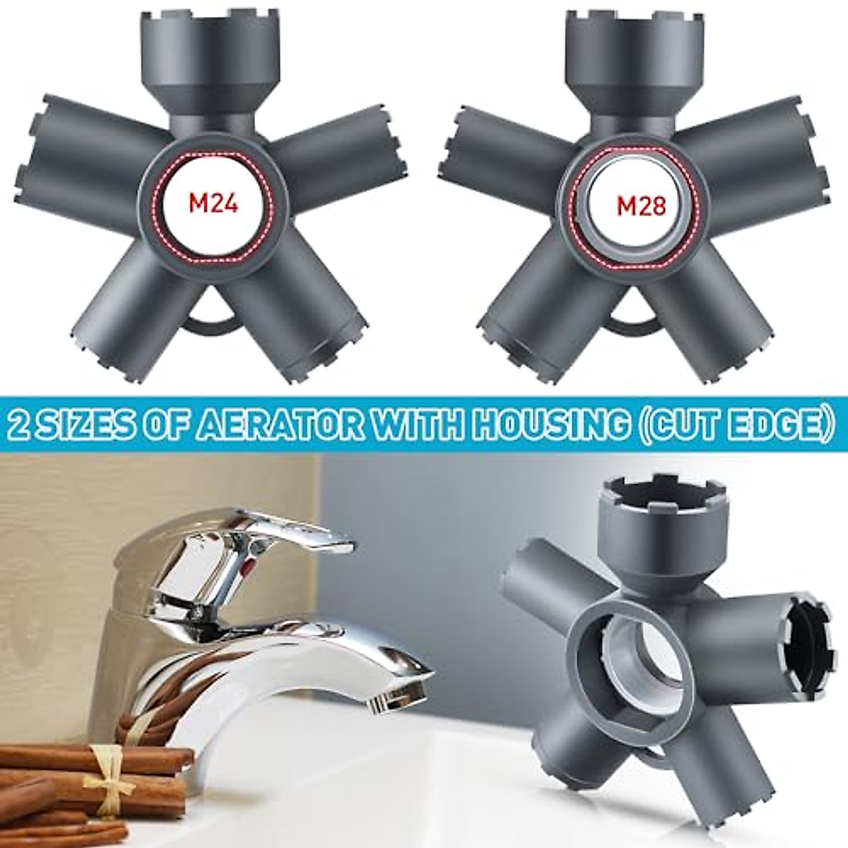 Enhon 10 in 1 Faucet Aerator Removal Tool Faucet Aerator Key for Hidden Threaded Aerator/Aerator with Housing (Cut Edge&Round) Aerator Tool with Size M16.5/M18.5/M21.5/M22/M24/M28 Aeration Tool