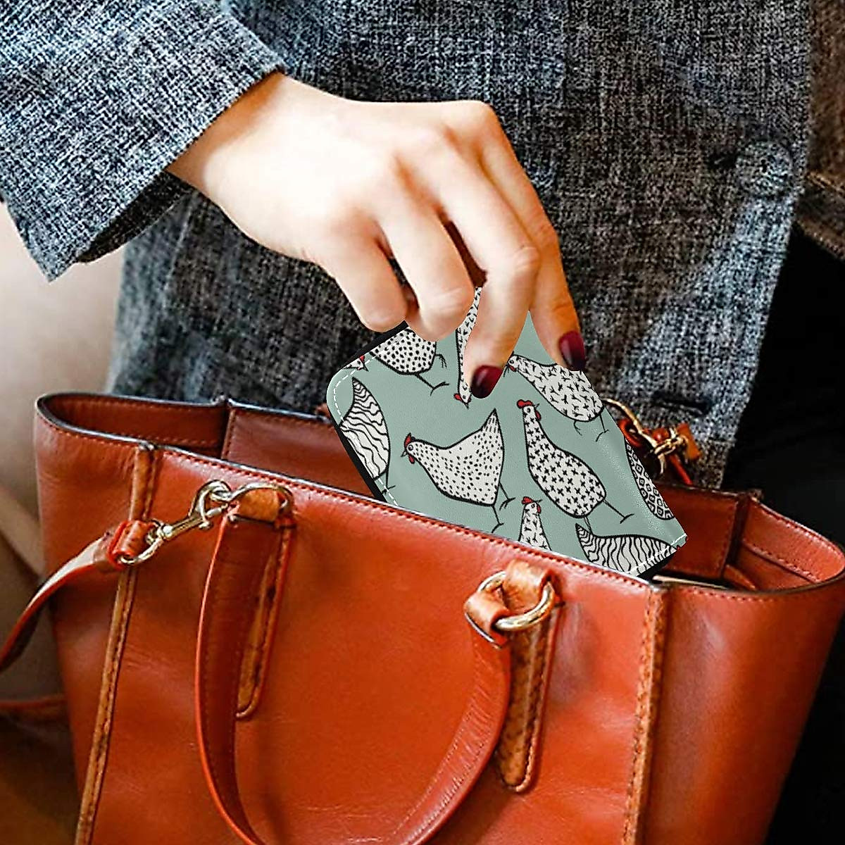 MOYYO RFID Credit Card Holder Case Beautiful Chickens Leather Printed Zipper Card Case Wallet for Women Girls