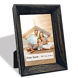 5x7 Black Picture Frame, Solid Wood Frame with HD Plexiglass, Distressed Farmhouse Rustic Photo Frames for Gallery Wall Mounting or Tabletop Display