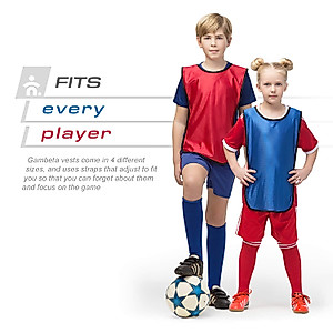 4Gambeta (DB, XL, #13-24) Premium Scrimmage Sport Training Vest - Soccer, Basketball, Football and Hockey Pinnies - Practice and Game Bibs for Kids, Youth and Adults - 12-Pack with Carry Bag