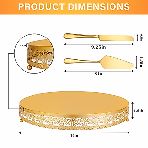 ALEXPRE 16" Cake Stand, Round Metal Large Cake Stand Dessert Display Stand Lace Wedding Cake Stand with Cake Cutting Set for Brithday Party Celebration Baby Shower Dessert Cupcake Display Plates(Gold)