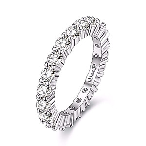 Uloveido 3mm Women White Gold Plated Eternity Ring Cubic Zirconia Stackable Anniversary Wedding Engagement Band (Size 8) Y041