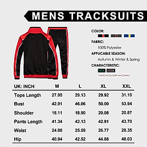 TOLOER Men's Tracksuit Set Sweatshirt Jogger Sweatpants Solid Patchwork Warm Sports Suit Black Medium