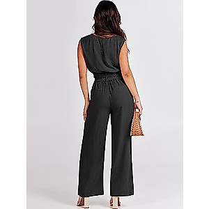 ANRABESS Two Piece Outfits for Women Cruise Resort Wear 2023 Sexy Summer Vacation Sleeveless Linen Crop Top Casual Matching Lounge Sets Comfy Tracksuits Long Pants Jumpsuits Cute Clothes A1102heise-M