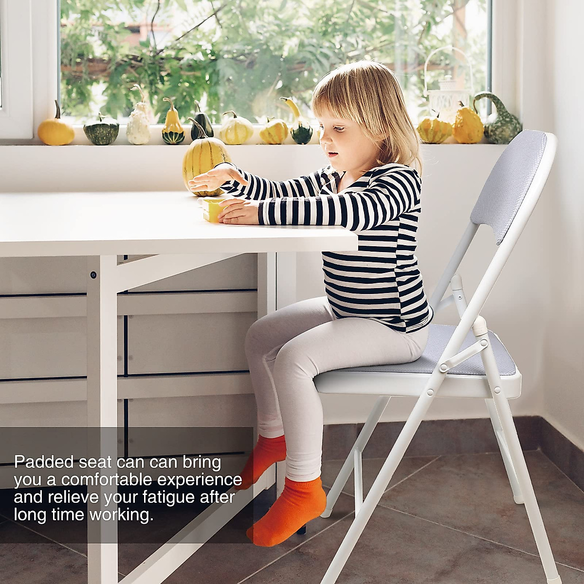 6 Pack Folding Chairs with Padded Cushions and Back Metal Frame Foldable Chairs with Padded Seats Portable Commercial Seat for Office Indoor Outdoor Meeting Wedding Party Event (White, Grey)