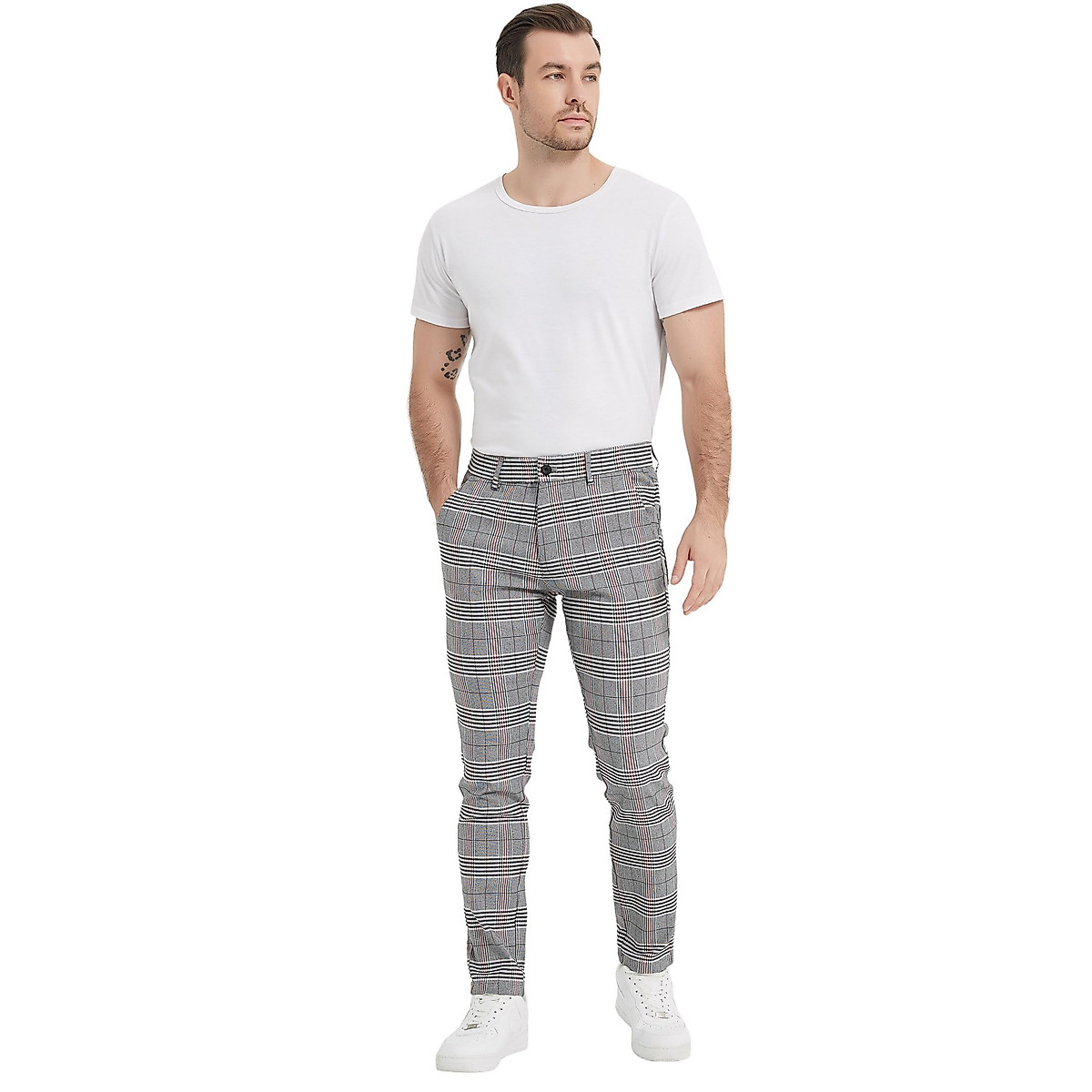 Plaid&Plain Men's Plaid Pants Skinny Dress Pants for Men Skinny Chino Pants Men 7301 Plaid-11-28X30