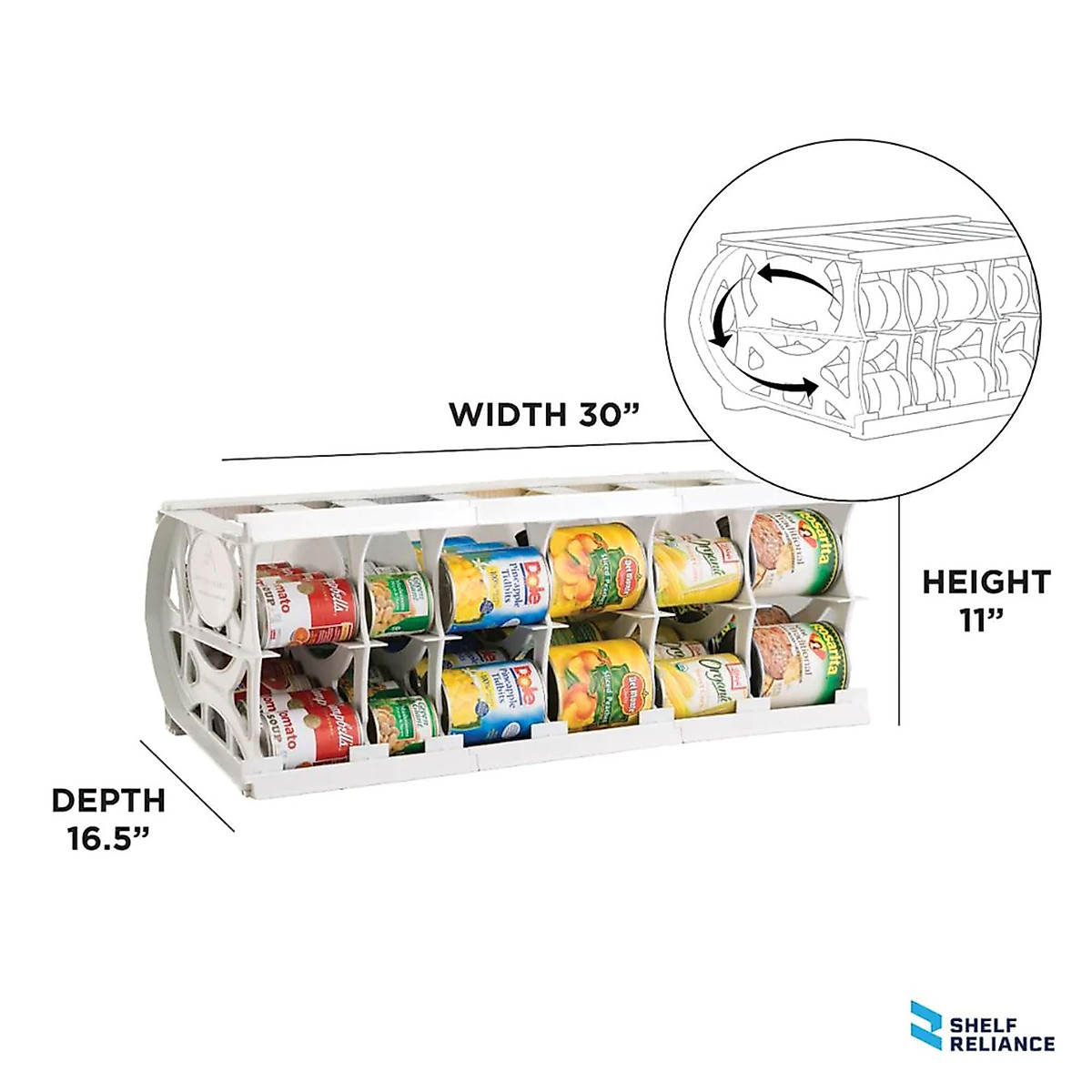 Shelf Reliance Cansolidator 60 Cans, Stackable Adjustable Can Pantry Organizer, Rotating Canned Food & Soda Storage Kitchen Organizer, USA Made,2 Pack