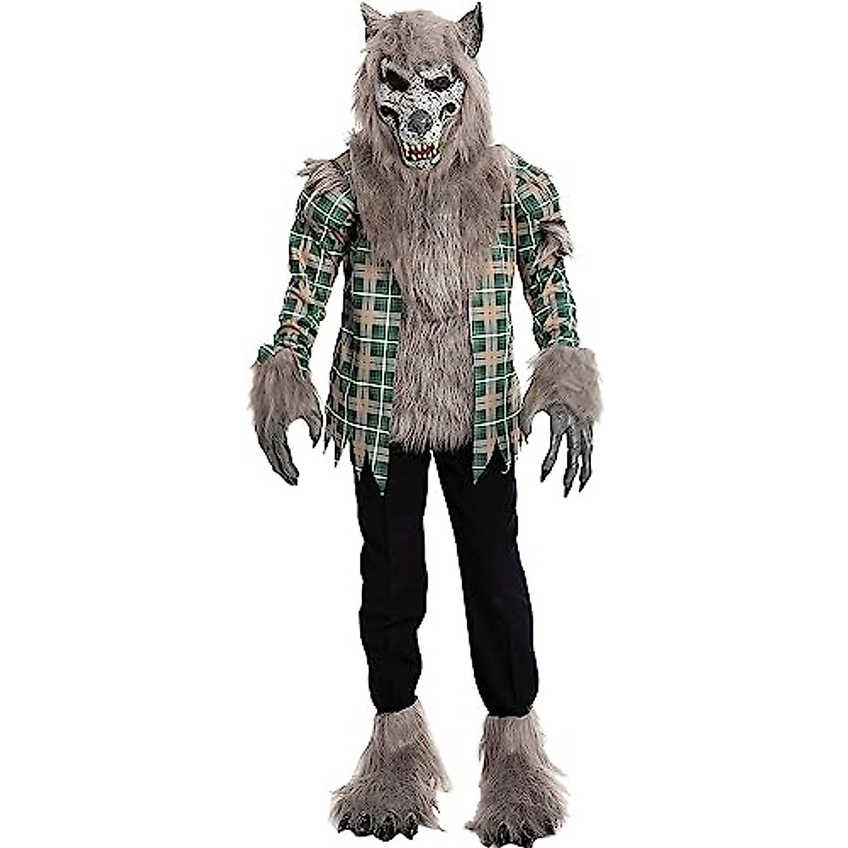 Spooktacular Creations Child Unisex Green Werewolf Costume, Halloween Werewolf Costume with Mask, Gloves and Shoes Cover-M(8-10yr)