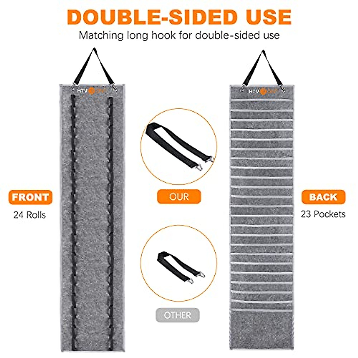 HTVRONT Vinyl Roll Holder, Vinyl Roll Storage with 24 Compartments,Vinyl Storage Organizer Rack Wall Mount/Hanging Over The Door, Craft Vinyl Storage Idea, Gift Wrap Organizer (Grey)