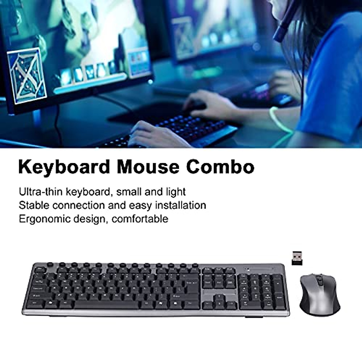 Wireless Keyboard, 104-key PC Notebook Keyboard Wireless Keyboard Mouse Set Gaming Keyboard Universal Computer Keyboard for Home Bedroom