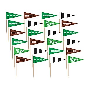 Multicolor Football Flag Wooden Food Picks - 2.5", 36 Pieces - Perfect for Game Day, Sports Parties, Birthdays, and Themed Events