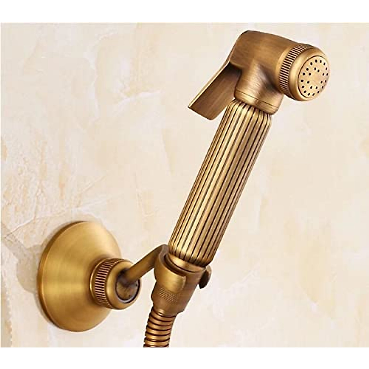 Antique Bronze Bidet Toilet Seat Sprayer Gun Hygienic Shower Set Bidet Faucet with Brass Shower Holder Carved Triangle (Color : D) (E)