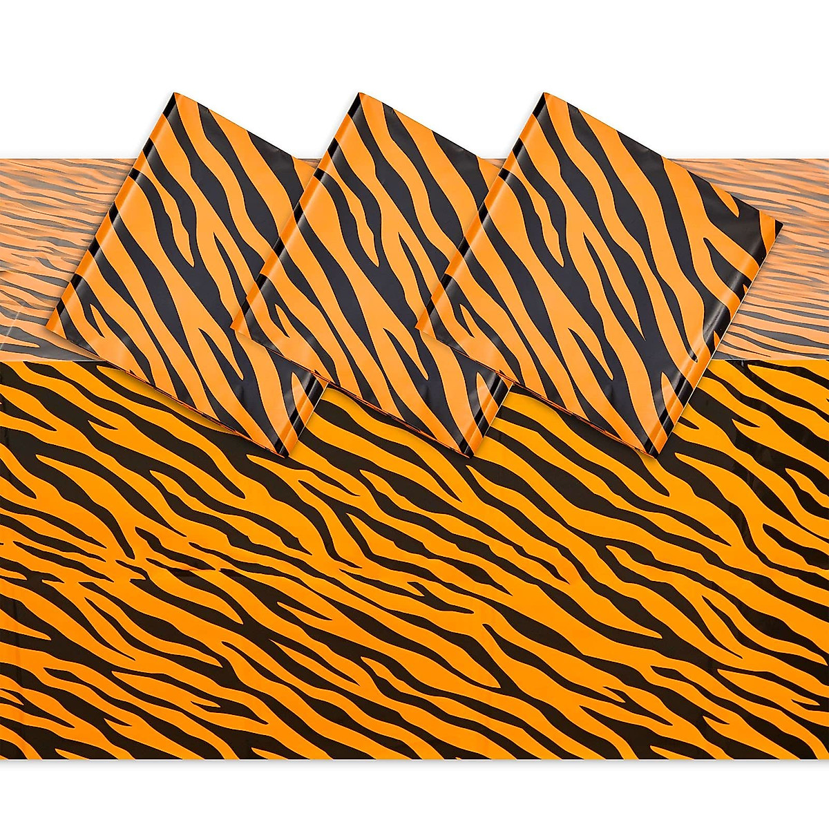 Tiger Print Tablecloths for Jungle Safari Birthday Party (54 x 108 in, 4 Pack)