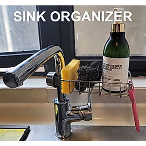 NCARSTER Stainless Steel Faucet Rack for Kitchen Sink, 2 PCS Kitchen Sink Caddy Sponge Holder Organizer, Shower Shelf Rack Organizer (Silver)